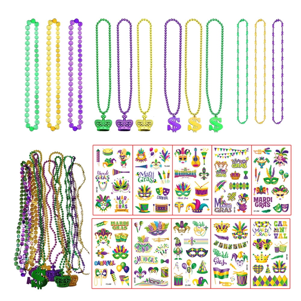 Mardi Gras Necklaces Beads,Gold Purple Green Mardi Gras Tattoo ...