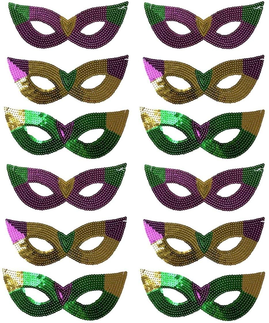 Mardi Gras New Orleans Costume Masks, Multicolor and Gold Sequin, Bulk ...