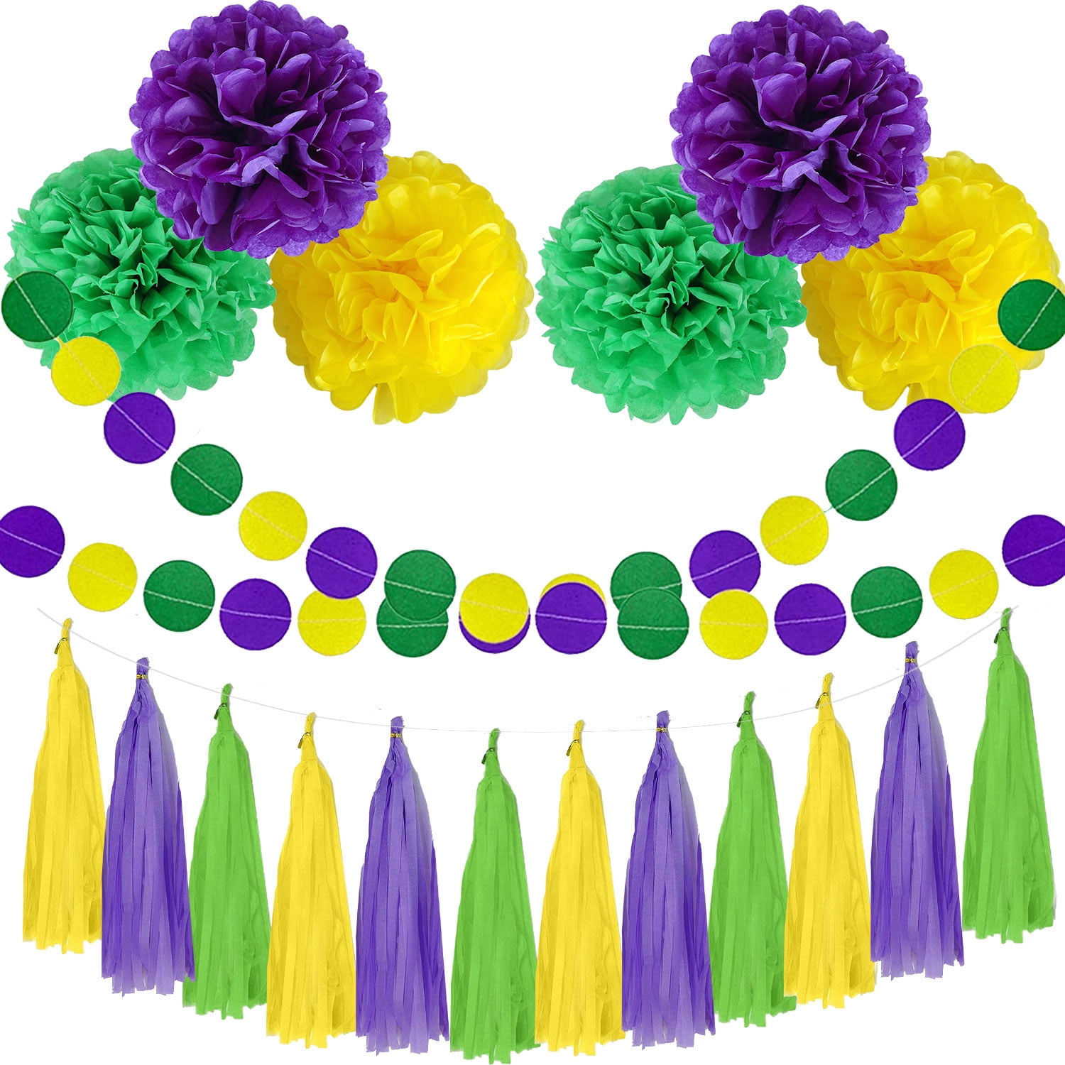 Mardi Gras Party Decorations, Purple Gold Green Circle Dots Garland ...