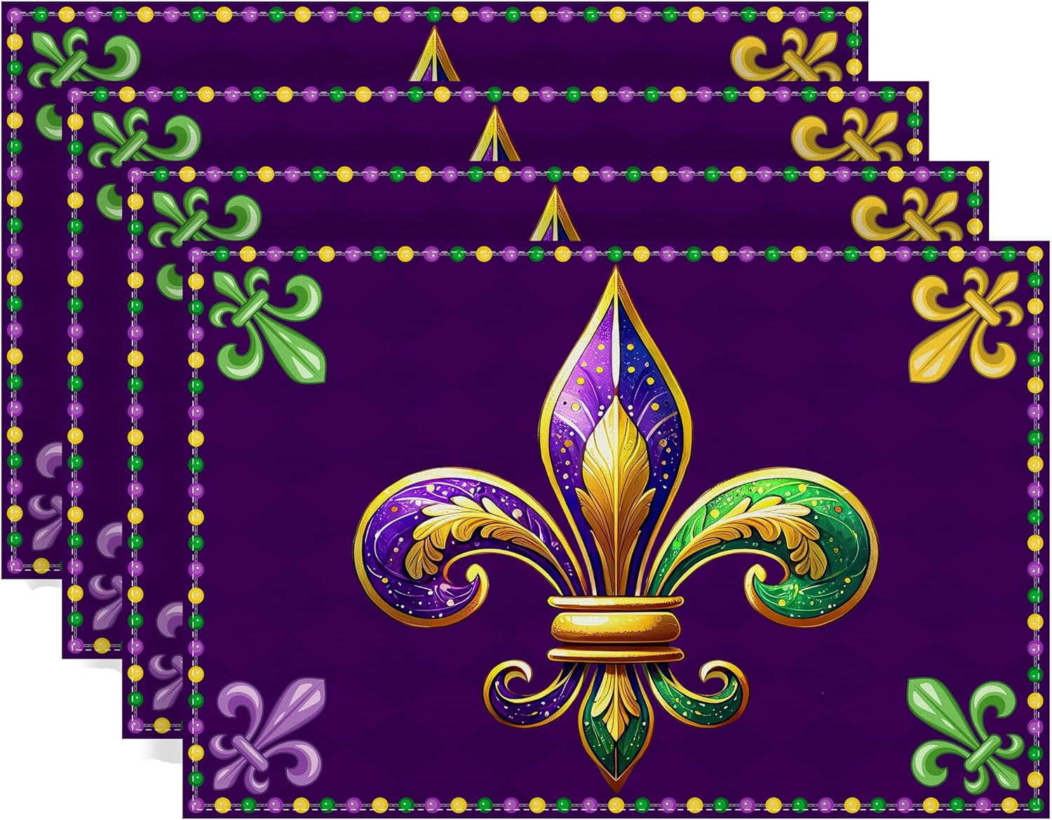 Mardi Gras Placemats Set of 4 Purple Iris Fleur De Lis Table Mats Fat ...
