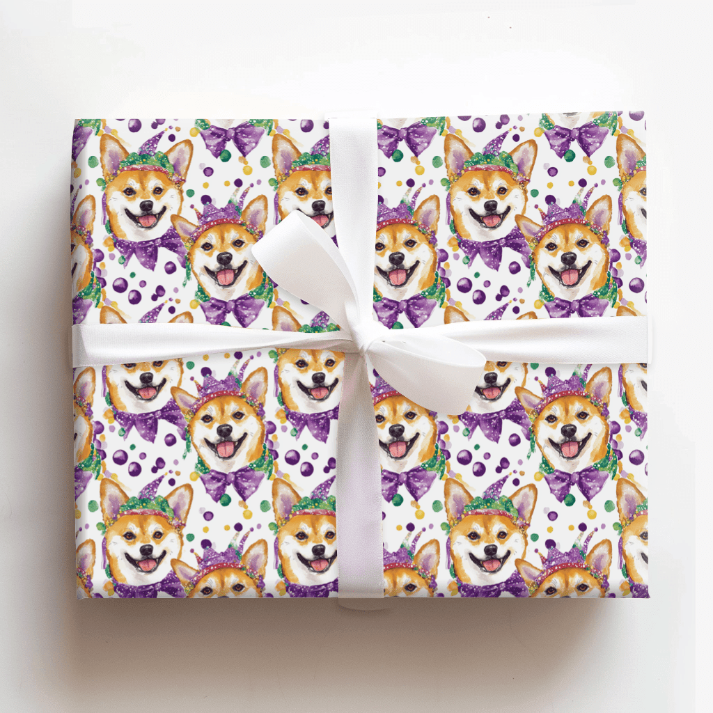Mardi Gras Shiba Inu - Christmas Wrapping Paper Roll - Gift Wrap for ...