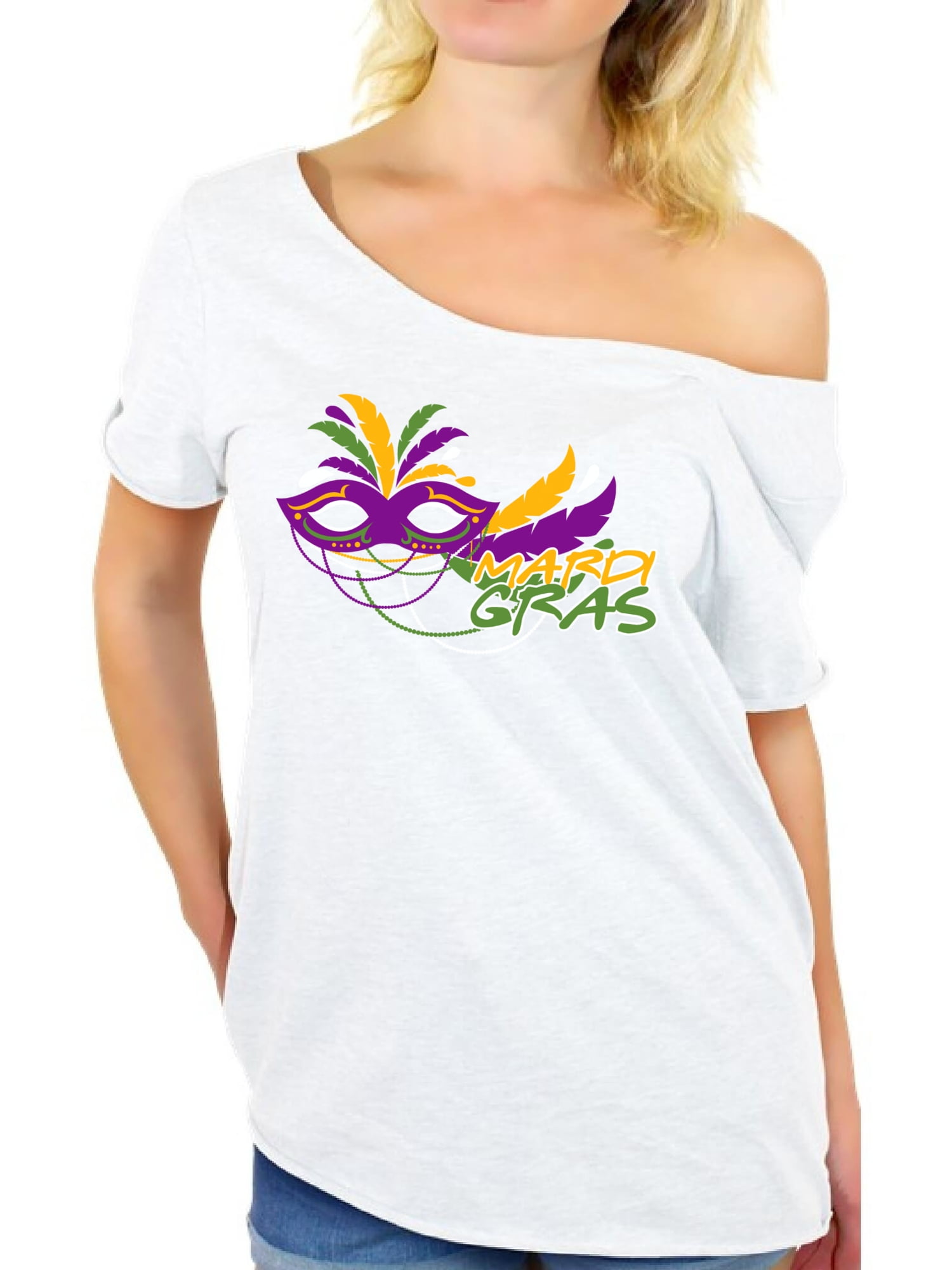 Mardi Gras Shirt for Women Festive Tee Carnival Mask Carnaval Off ...
