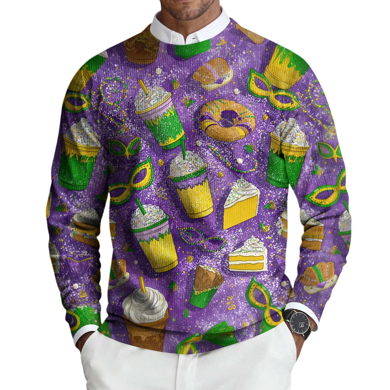Mardi Gras Shirts for Men Round Neck Knitted Pullover Sweater Long ...