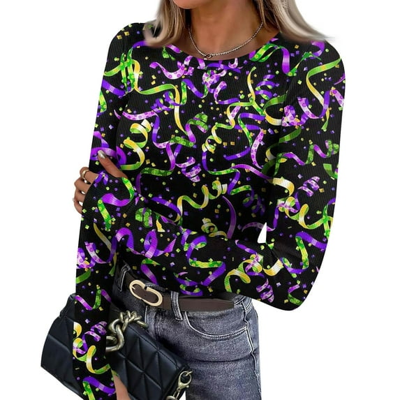 Mardi Gras Shirts Womens Sequins Sparkly Crew Neck Graphic Tee Mask ...