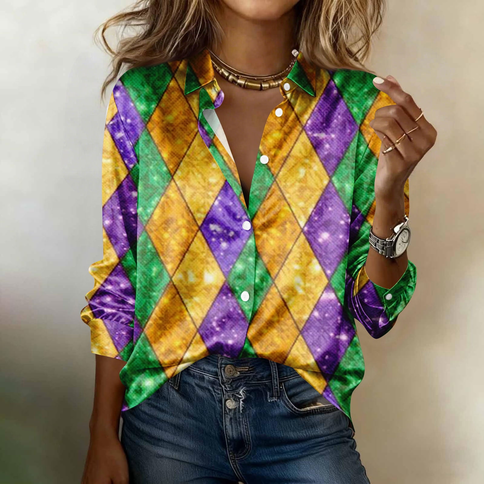 Mardi Gras Shirts for Women Buttons Rave Carnival Outfits Mardi Gras ...