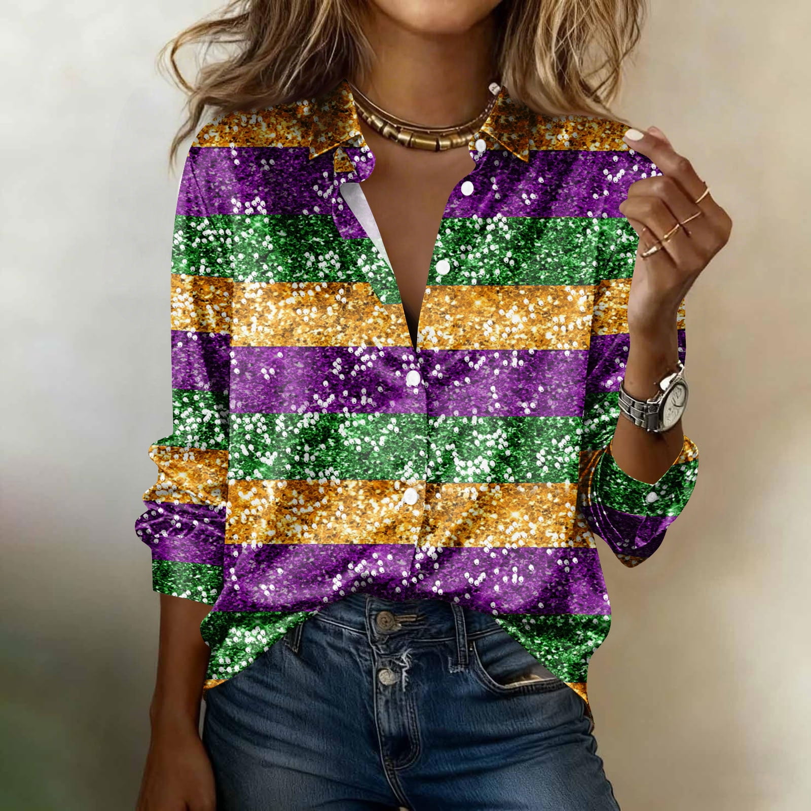 Mardi Gras Shirts for Women Buttons Rave Carnival Outfits Mardi Gras ...