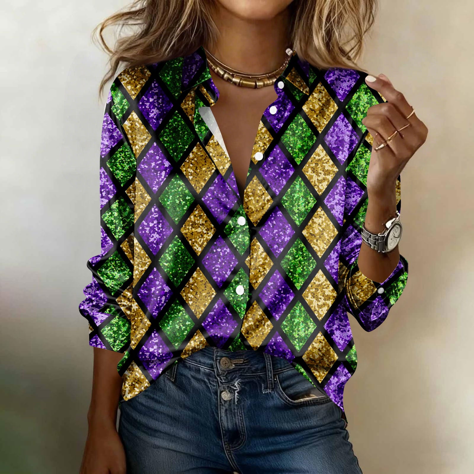 Mardi Gras Shirts for Women Buttons Rave Carnival Outfits Mardi Gras ...
