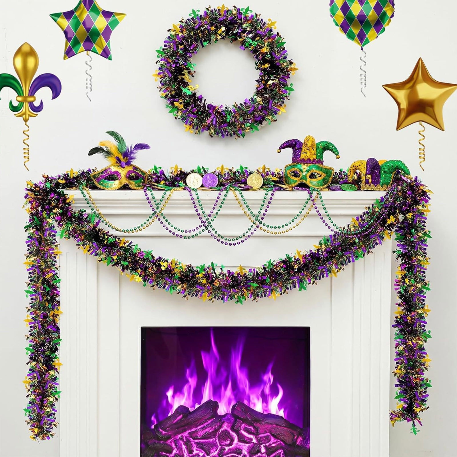 Mardi Gras Tinsel Garland Decorations, Carnival Mask Iris Shiny ...
