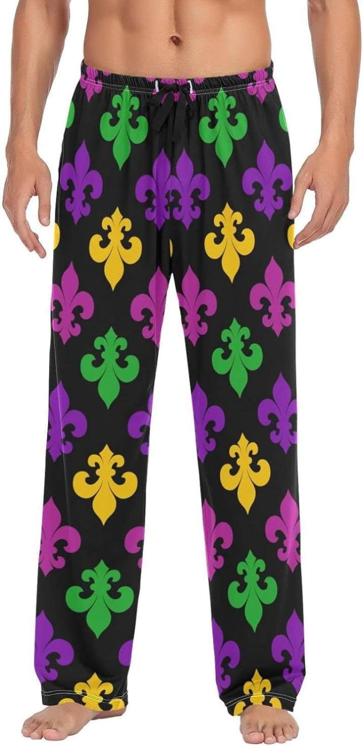 Mardi Gras Zigzag Print Ghost Pajama Pants, Men's Lounge Pants Light with Drawstring and Pockets ...