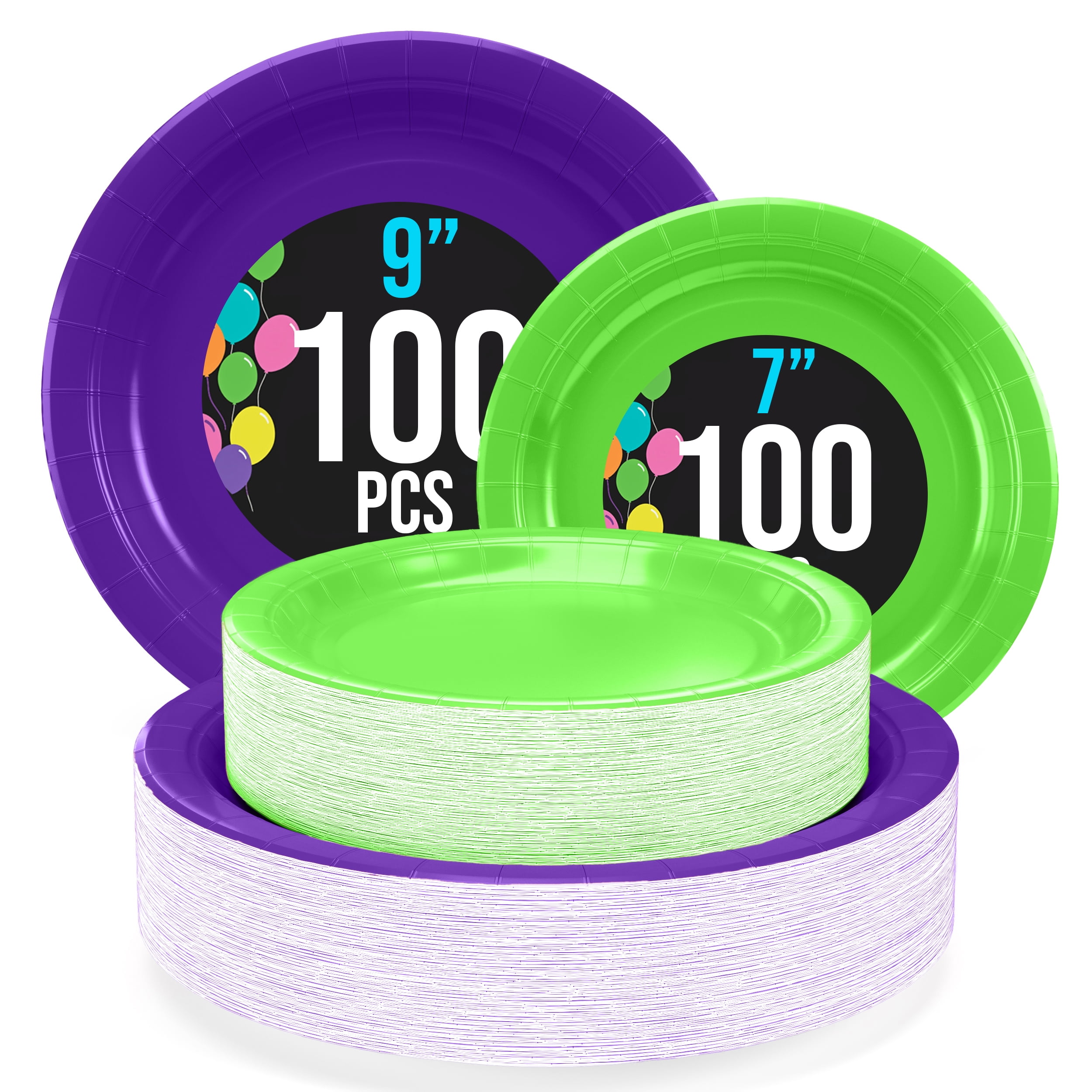 Mardi GrasPaper Plates 200 Pack - 7" Lime Paper Plates & 9" Purple ...