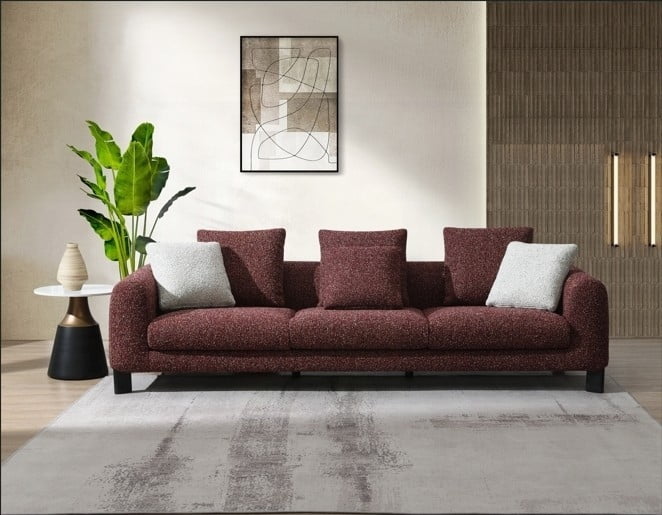 Mardi Maroon Tweed Sofa with Key Features | Wooden Legs, KD Legs ...