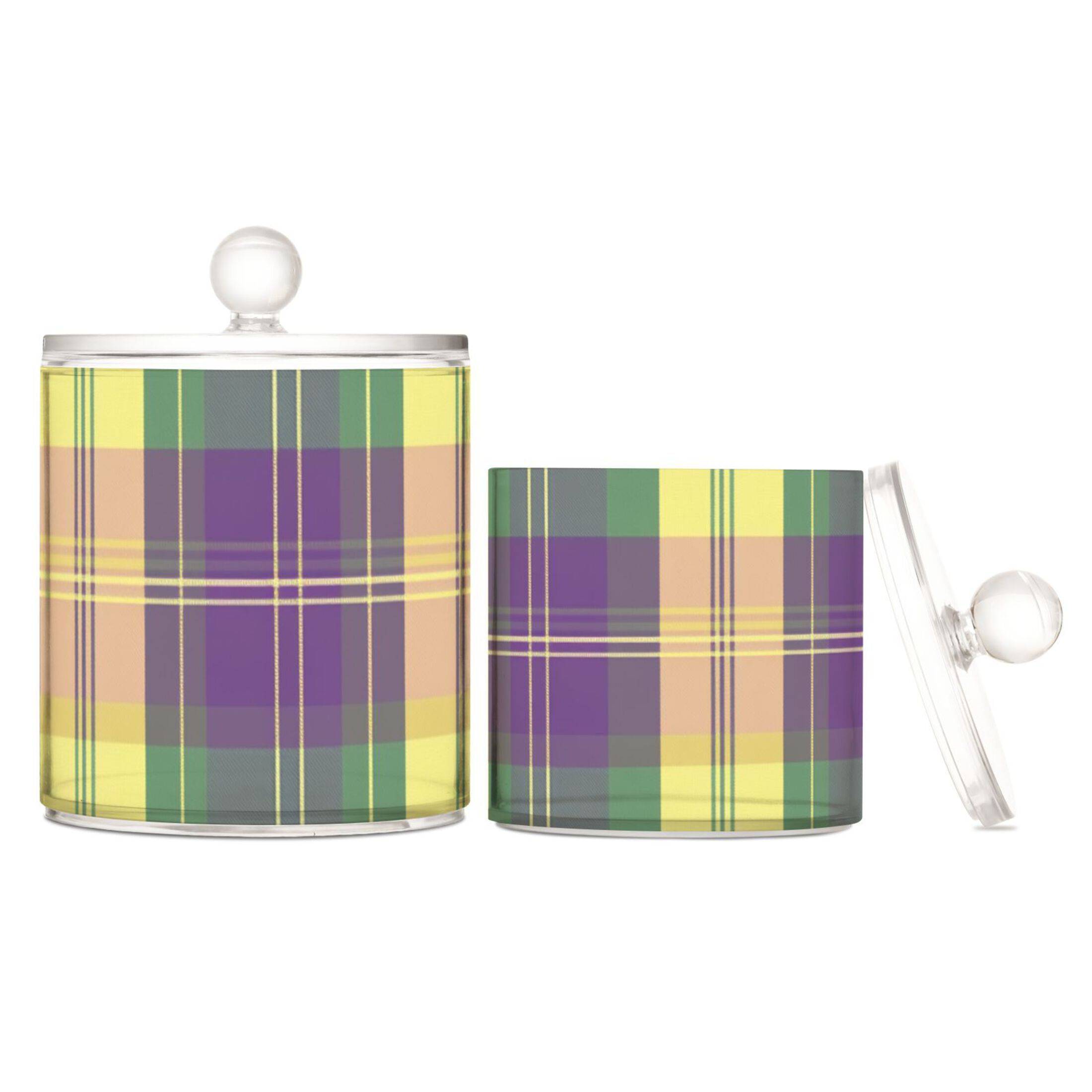 Mardi-gras Colored Plaid Translucent Plastic Cans Storage Canisters ...