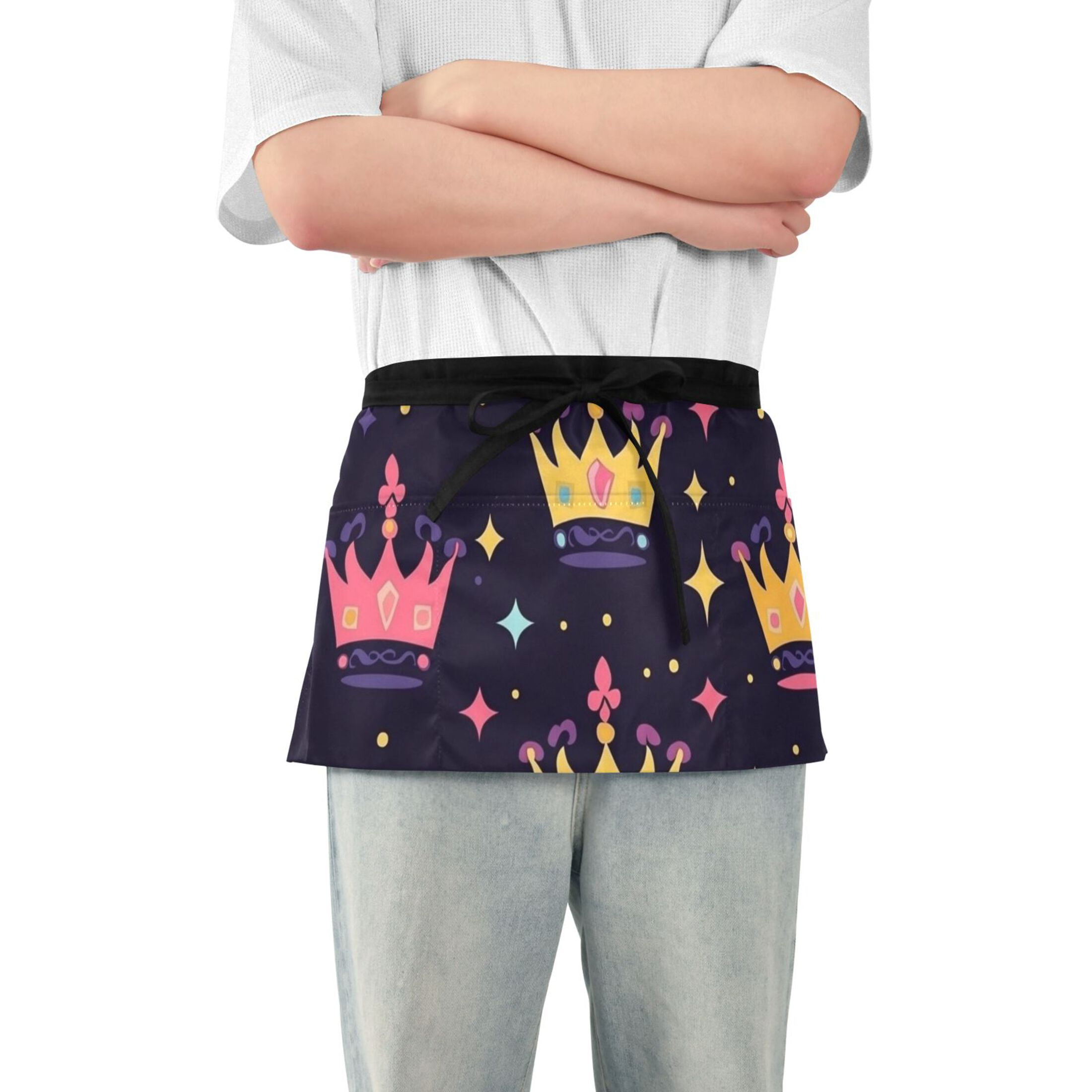 Mardi-gras Crowns Cartoon Short Server Apron with 3 Pockets for Unisex ...