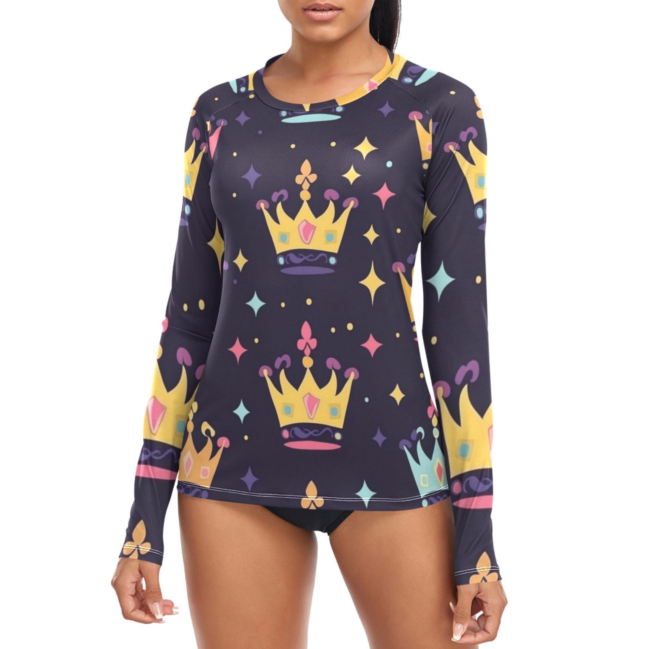 Mardi-gras Crowns Cartoon Women's Rash Guard Shirts UPF 50+ Sun ...