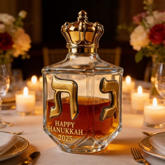 Mareep Hanukkah Whiskey Bottle, Commemorative Glass Decanter, Holiday ...