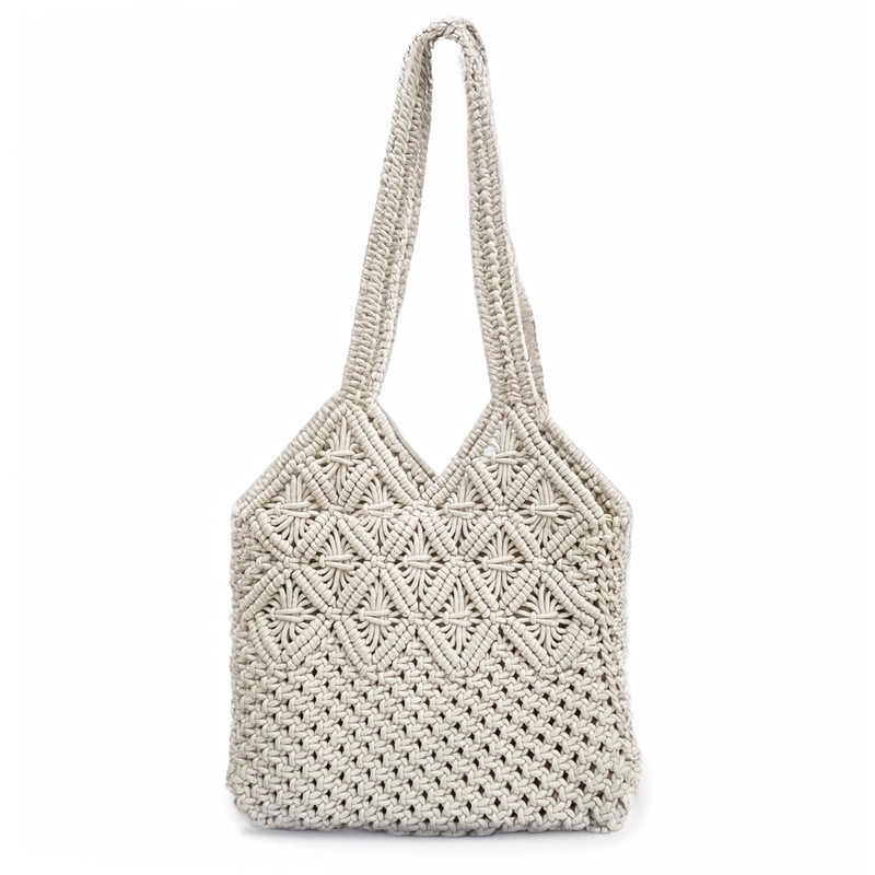 Maresse Boho Chic Macrame Tote Bag with Floral Design, White ...