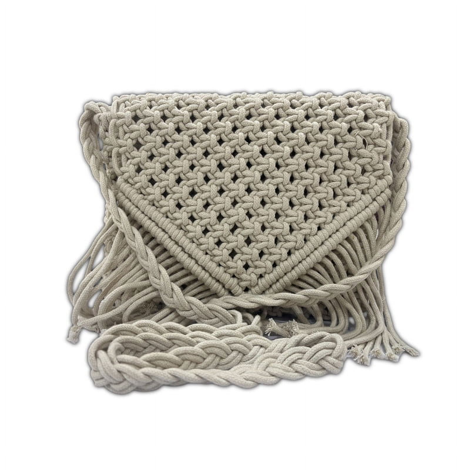 Maresse Chic Envelope Macrame Boho Bag - Handwoven Ivory Cotton Rope ...