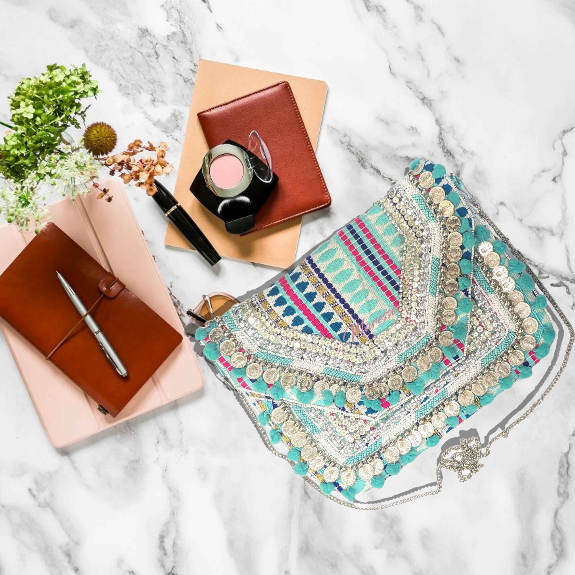 Maresse Women Ethnic Embellished Handmade Designer Boho Bag (Evergreen ...