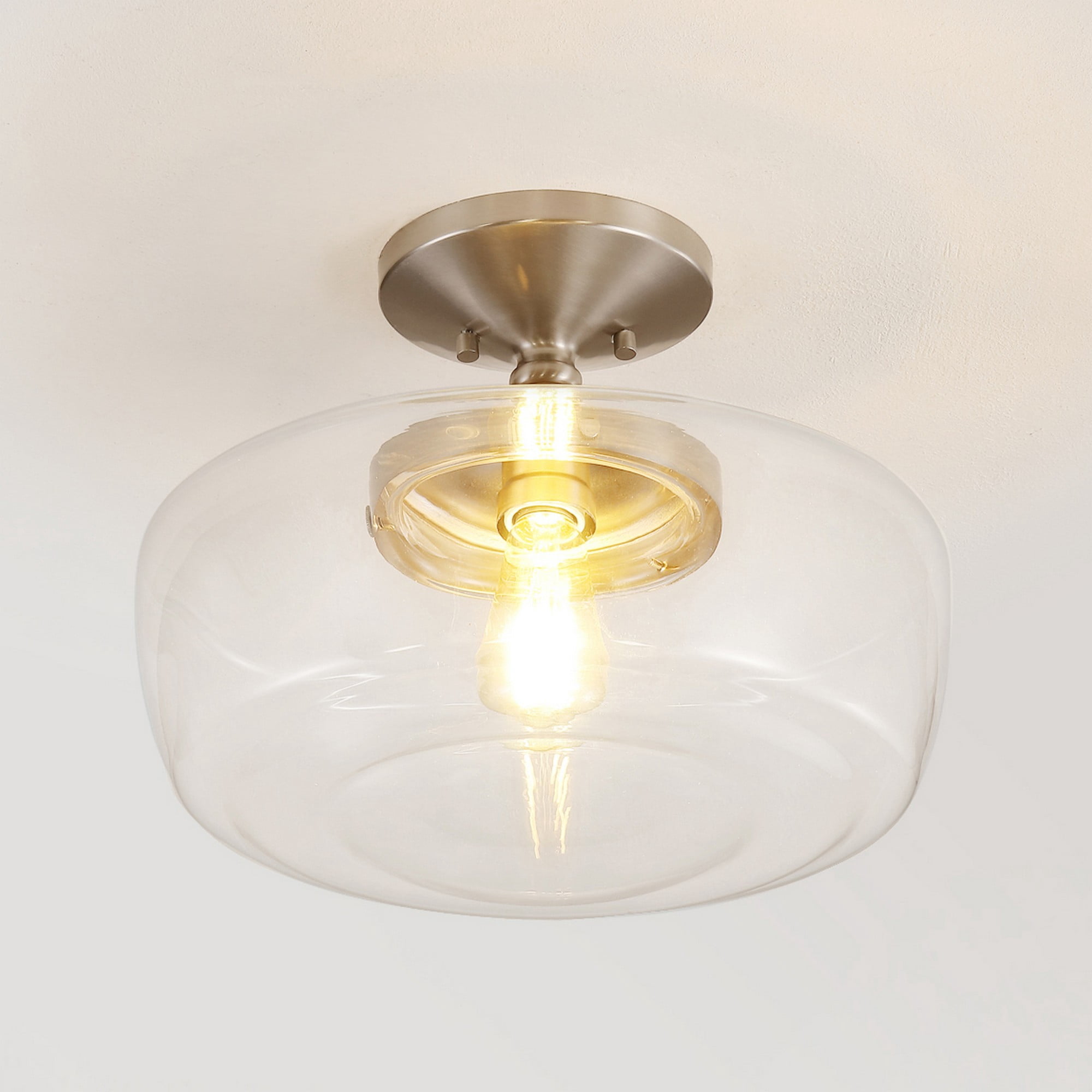 Marfa 14" Glass/Iron Farmhouse Modern LED Flush Mount, Nickel - Walmart.com