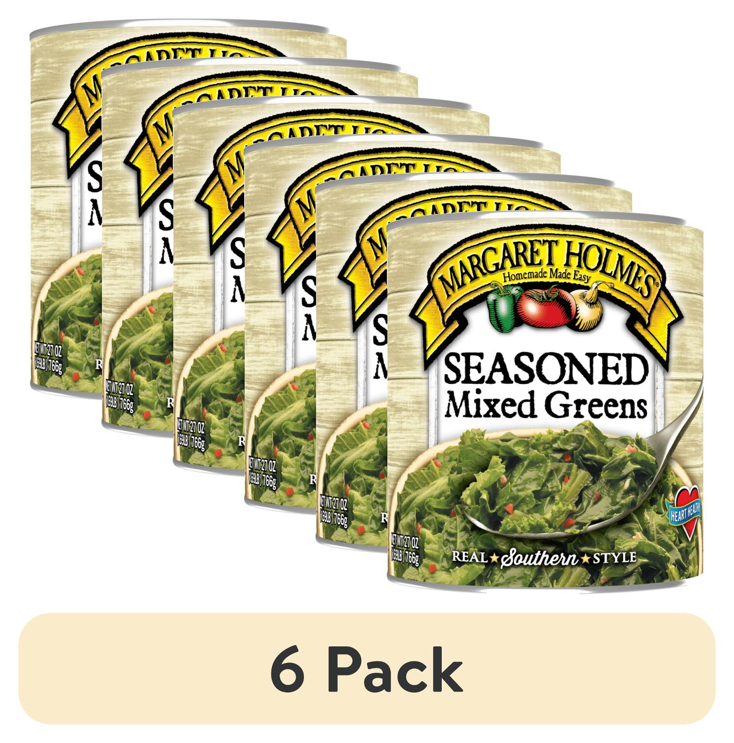 (6 pack) Margaret Holmes Seasoned Mixed Greens, Canned Vegetables, 27 ...