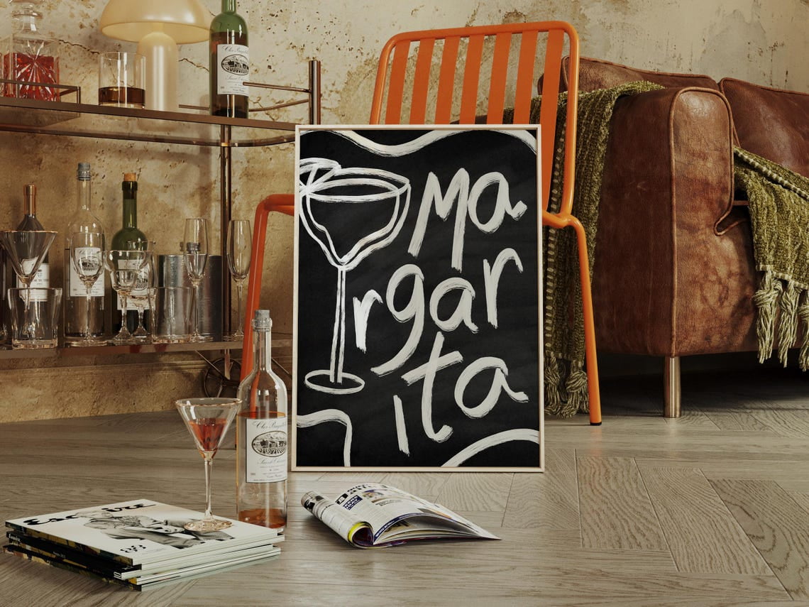 Margarita Chalkboard Art Print - Bar Decor, Cocktail Wall Art, Vintage ...