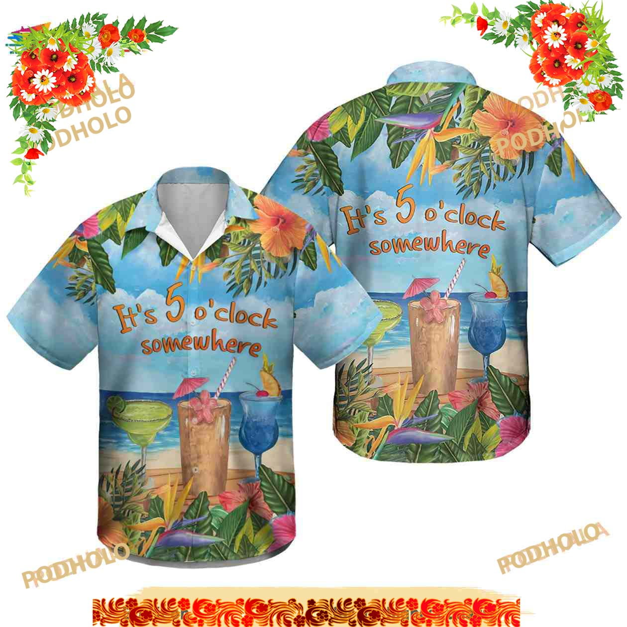 Margarita Cocktail Its 5 Oclock Somewhere Hawaiian Holiday Beach Shirt ...