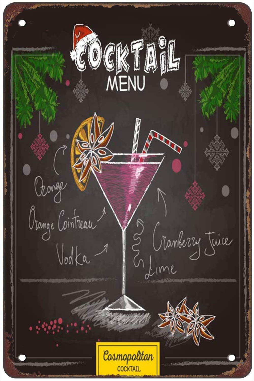 Margarita Cocktail Metal Sign, Bar Menu Cosmopolitan Cocktail, Metal ...