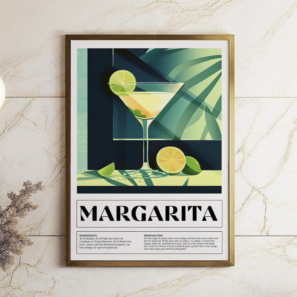 Margarita Cocktail Recipe Art Print, Vibrant Cocktail Art Print For ...