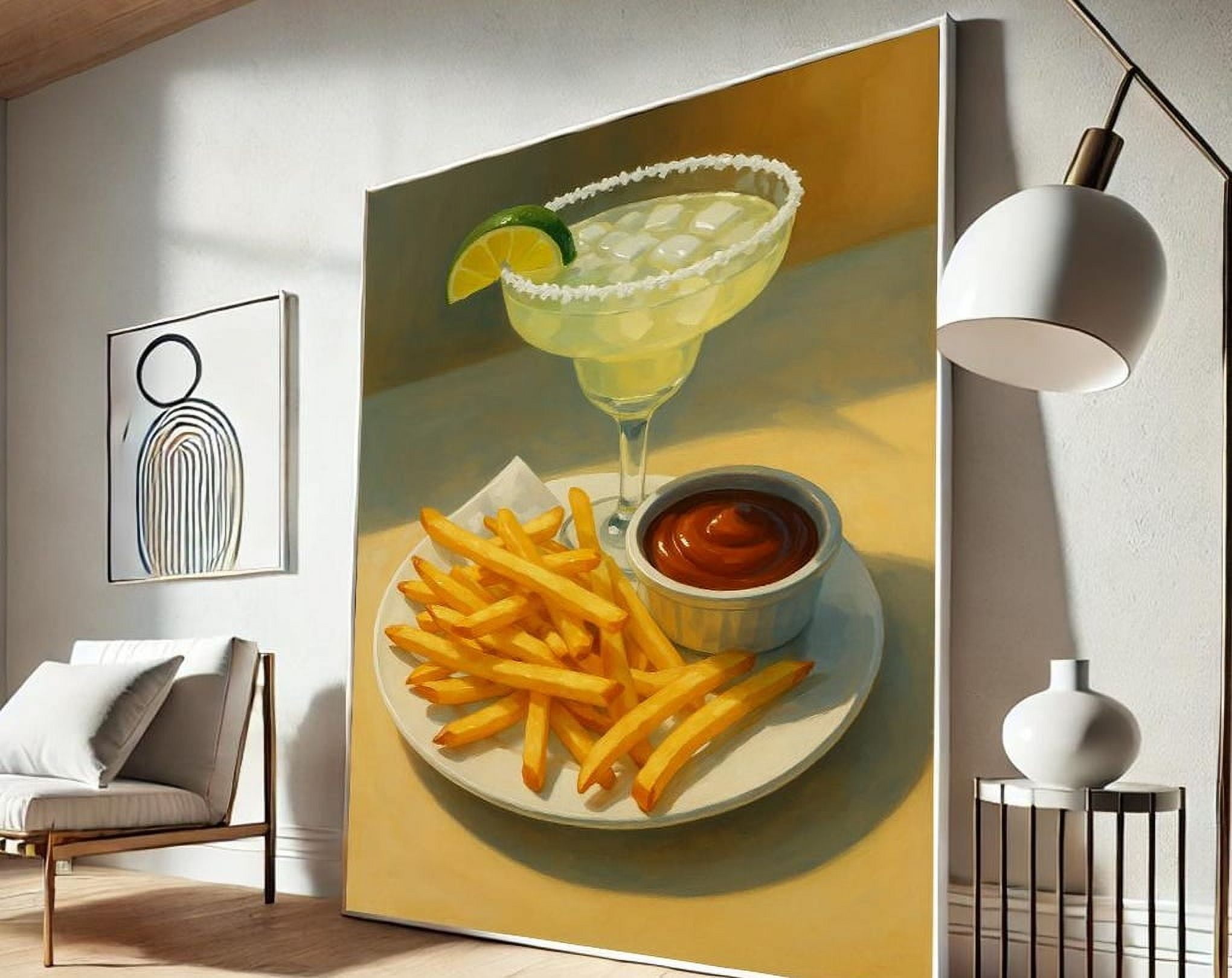 Margarita And Fries Art, Realistic Food Painting Print, Kitchen Wall ...