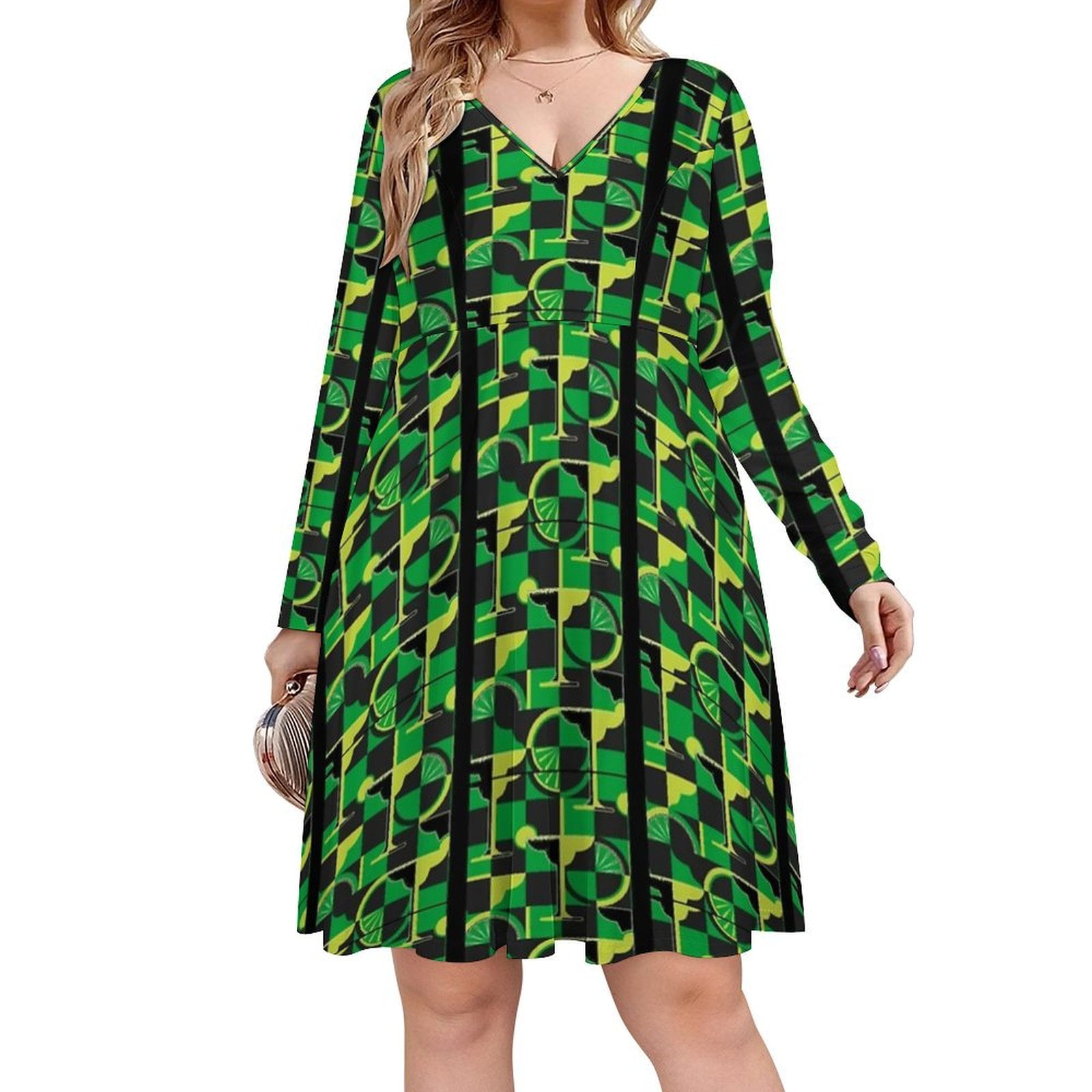 Margarita Green Long Sleeve Sexy Dresses For Women Ladies Vintage Elegant Party Dress Oversized ...