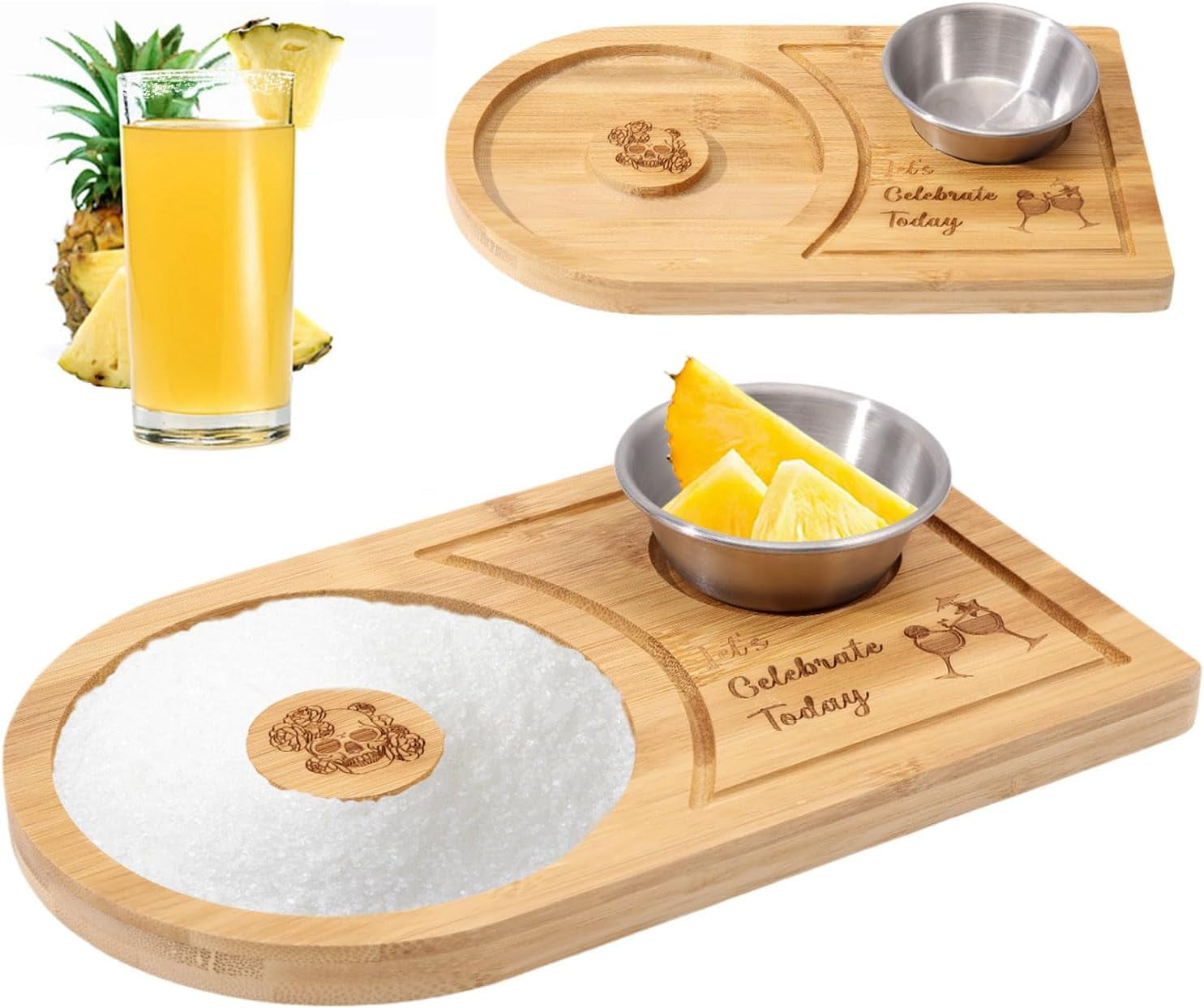 Margarita Salt Rimmer Set 4.7" Rims Bamboo Wood Glass Rimmer with ...