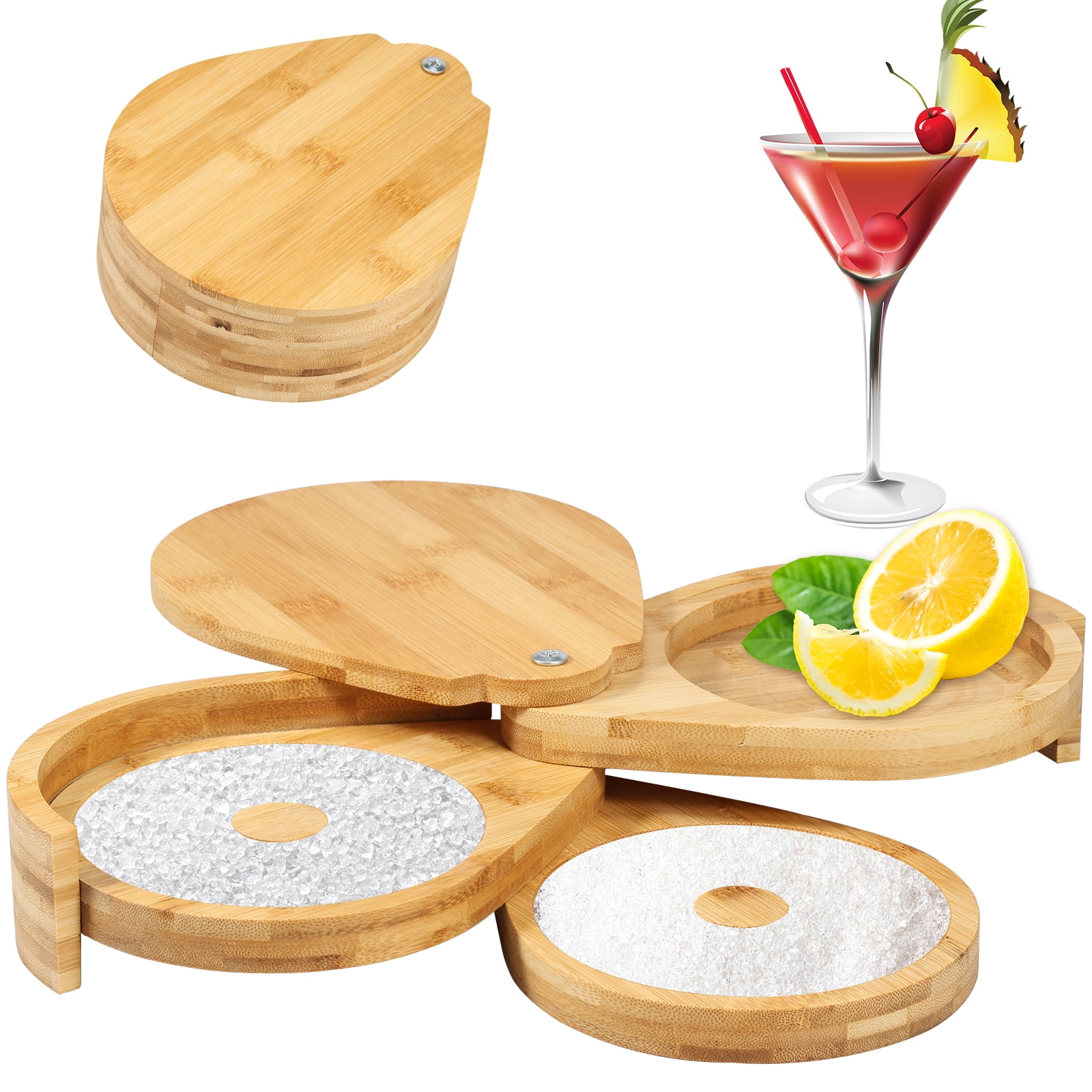 Margarita Salt Rimmer Set Bamboo, 3 Tier Bar Glass Rimmer with Lid and ...