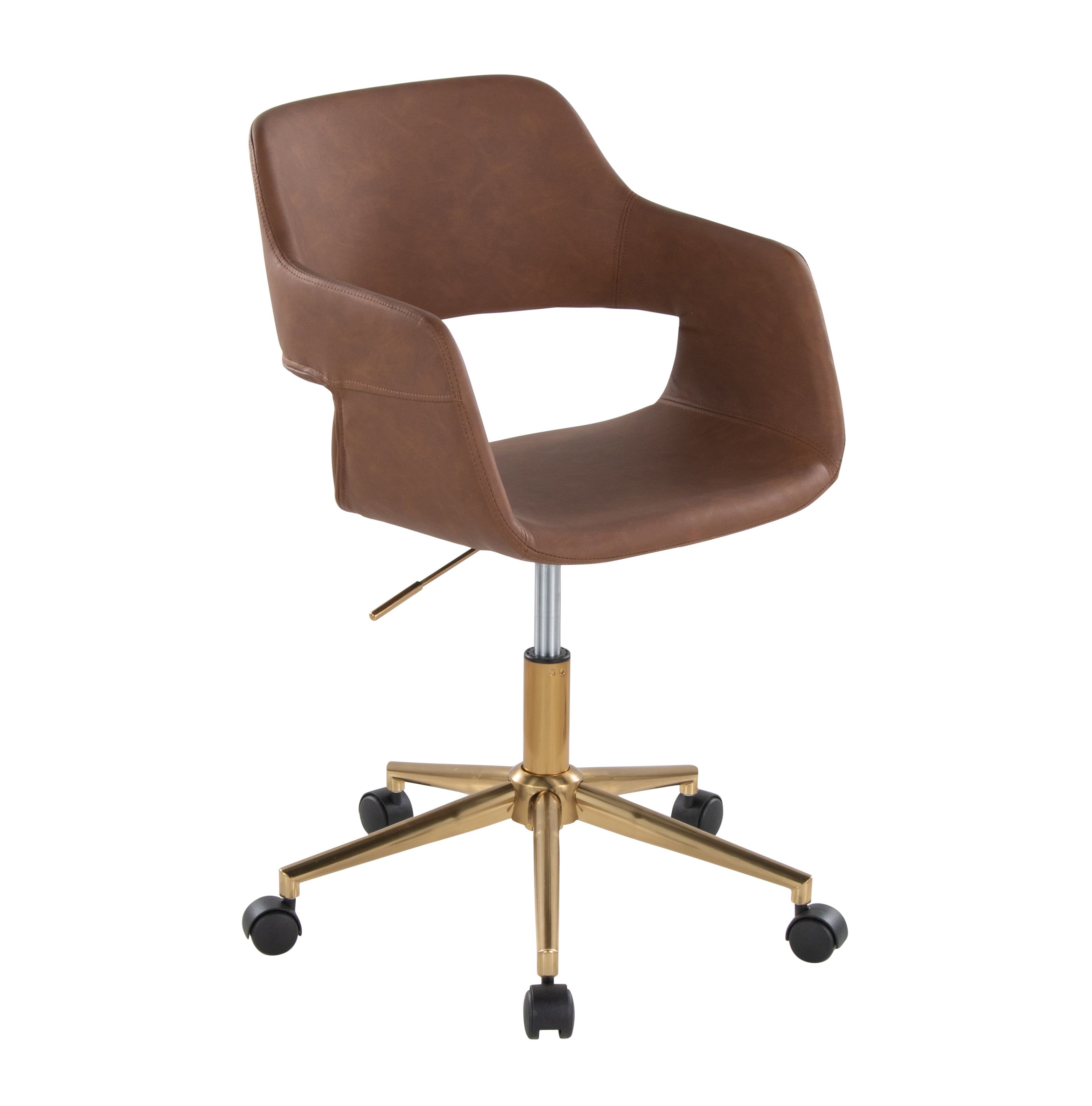 Margarite Contemporary Task Chair in Metal and Brown Faux Leather by ...