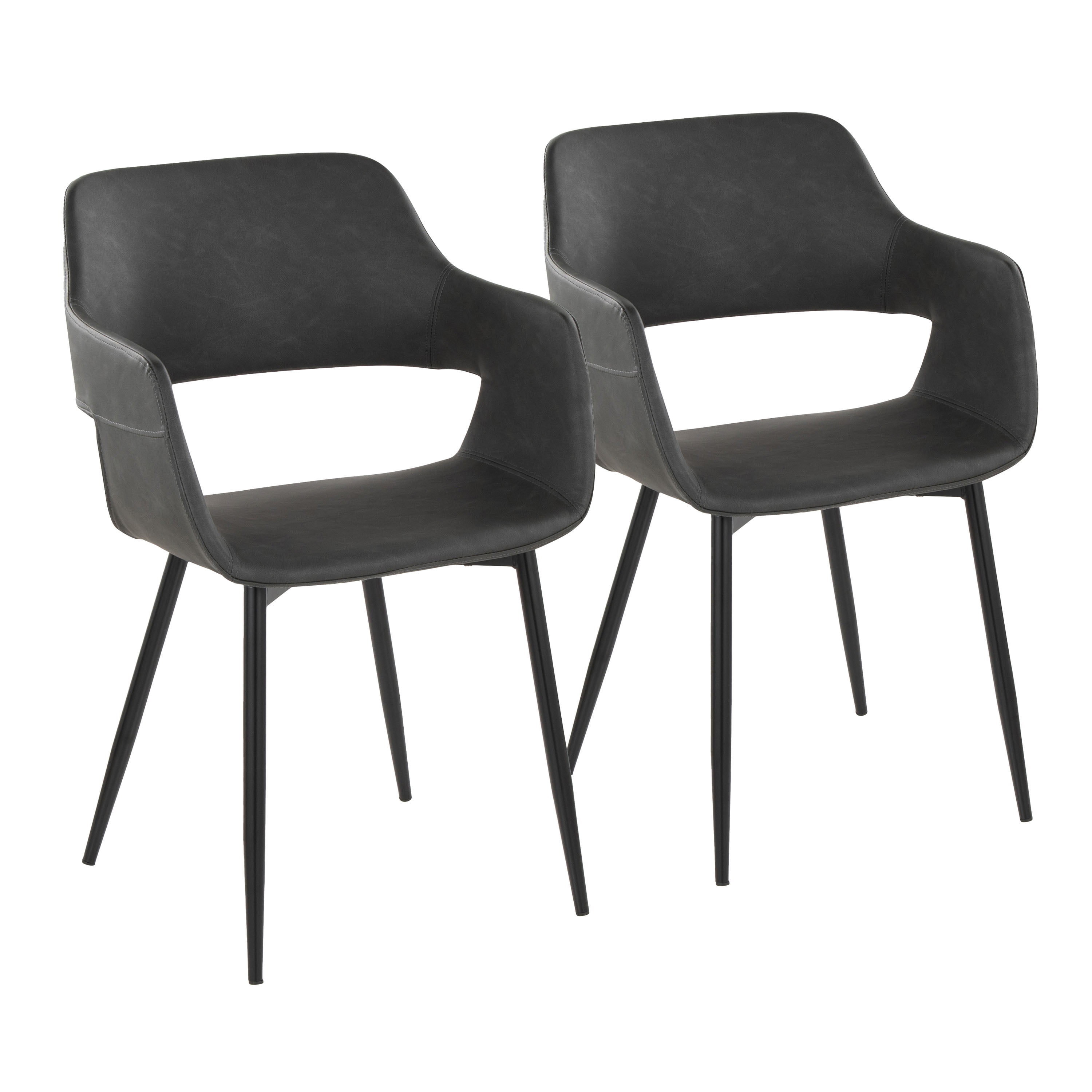 Margarite Dining Chairs (Set of 2) - Grey Faux Leather & Black Metal ...