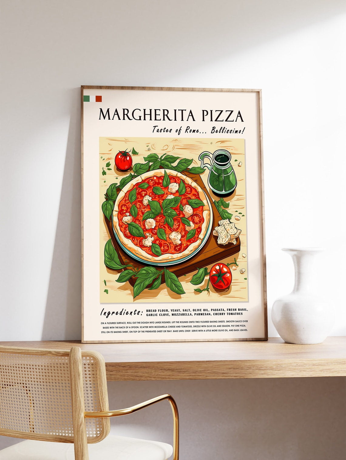 Margherita Pizza Food Poster, Italian Food Print, Pizza Poster, Kitchen ...