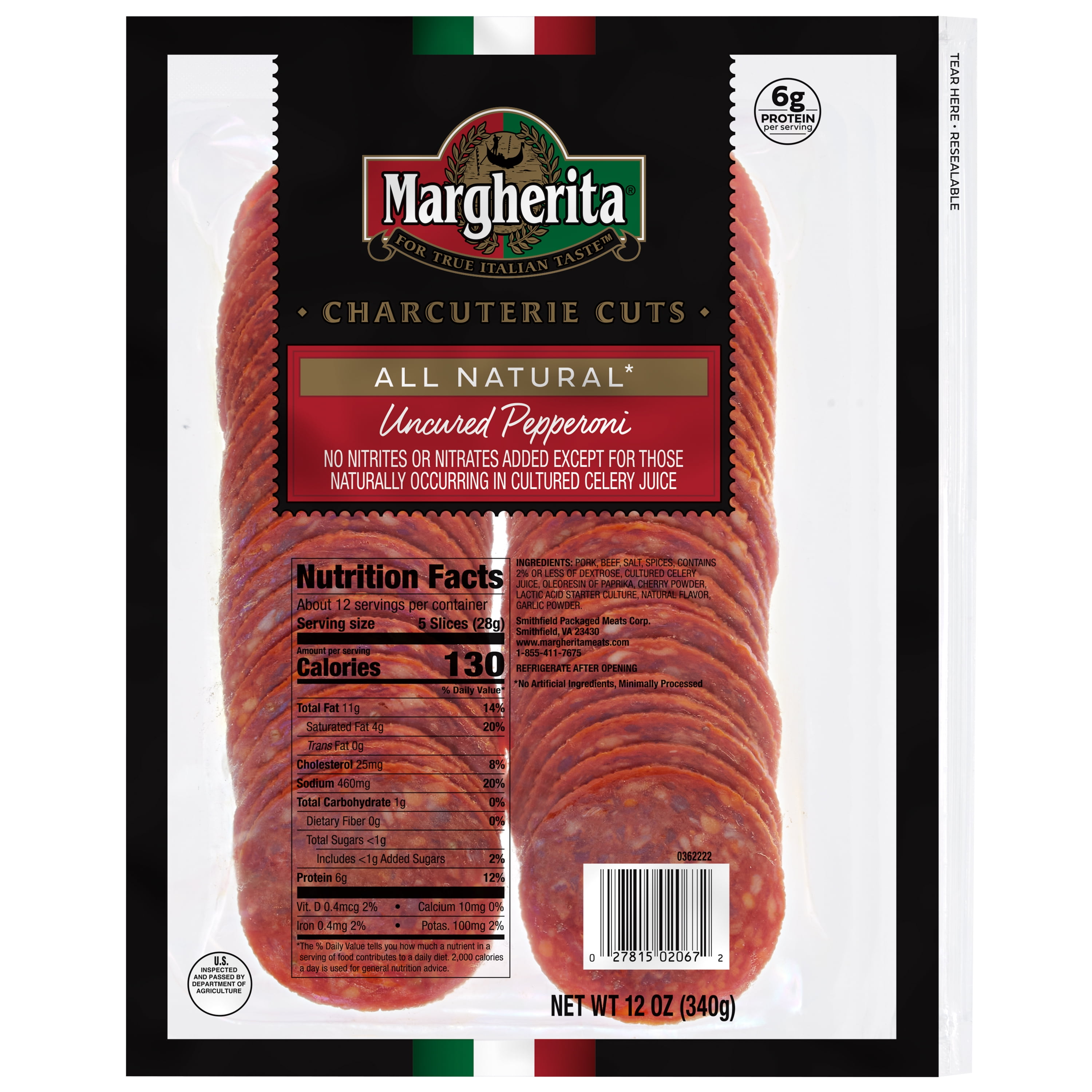 Margherita Charcuterie Cuts, All-Natural Uncured Sliced Pepperoni, 12oz ...