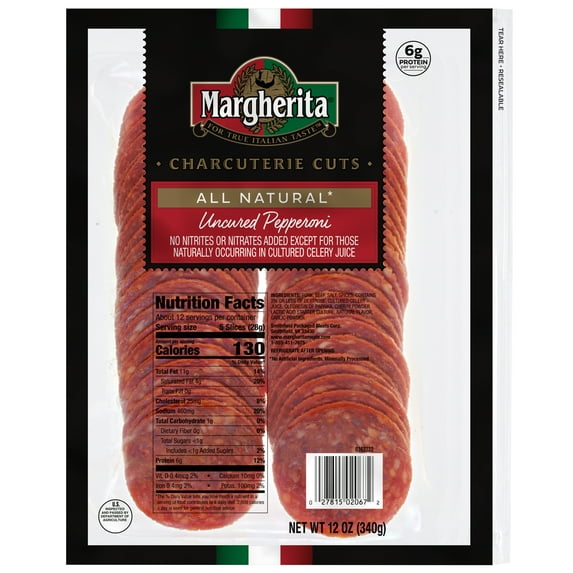 Margherita Charcuterie Cuts, All-Natural Uncured Sliced Pepperoni, 12oz ...