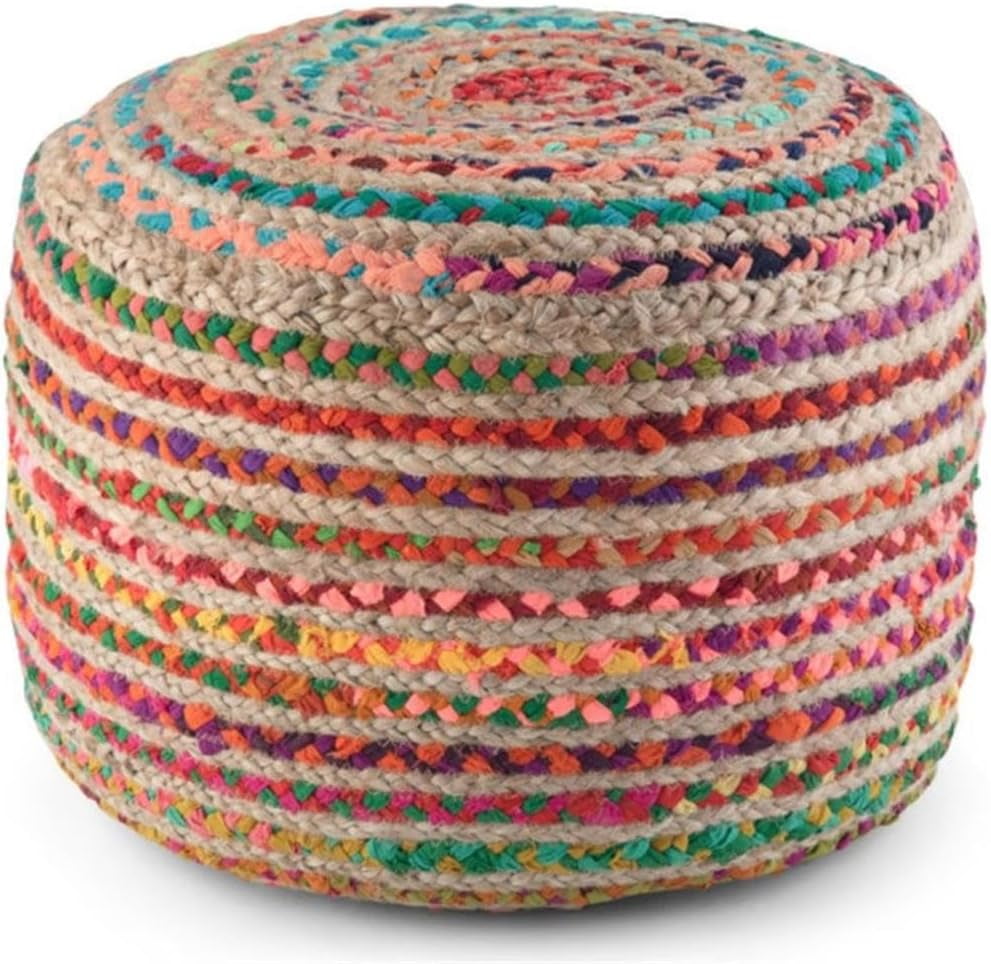 Margo Boho Round Pouf in Multi Color Braided Jute for the Living Room ...