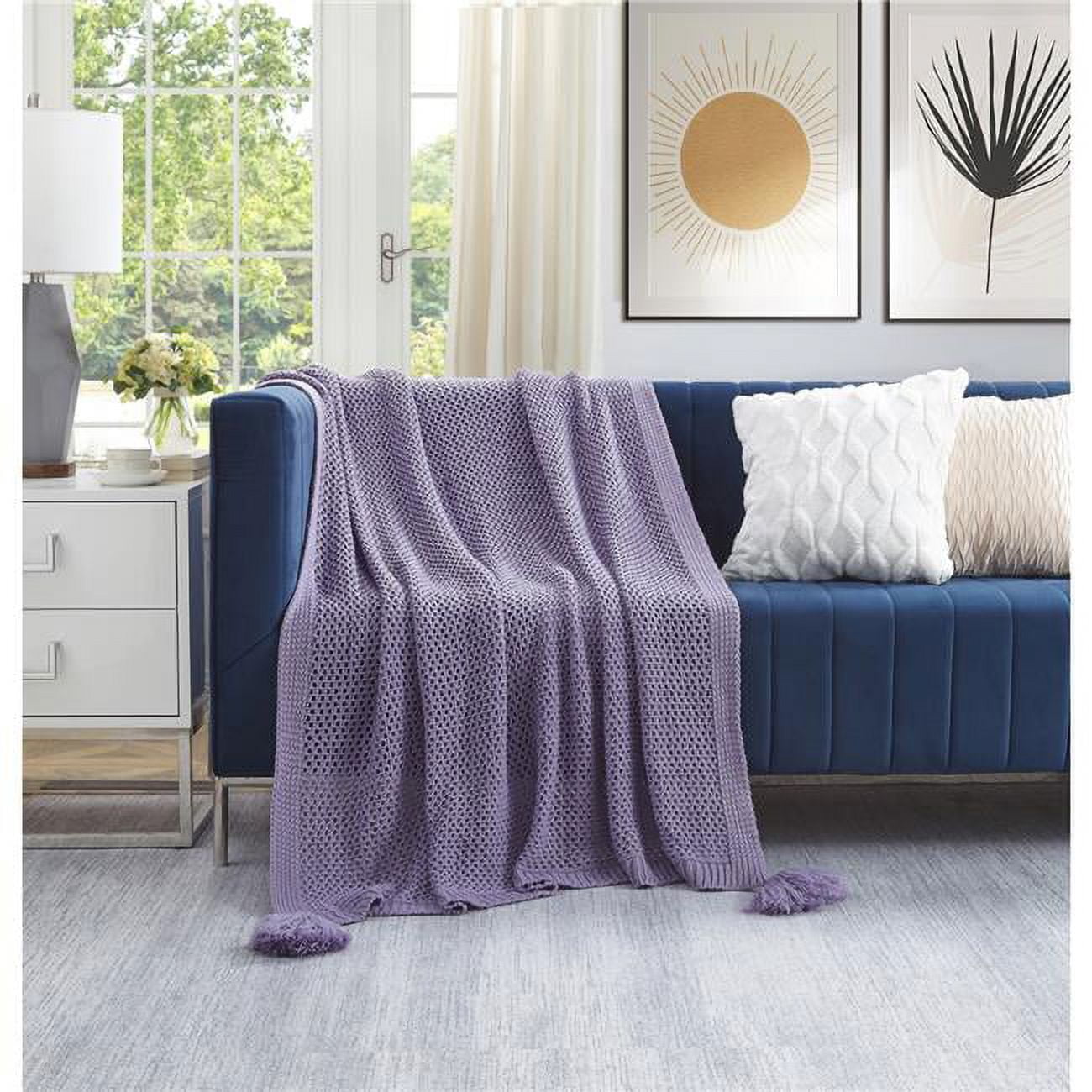 Margo Purple Acrylic 50x60 Inches Wool-like 4 Corner Tassel Knit Throw ...
