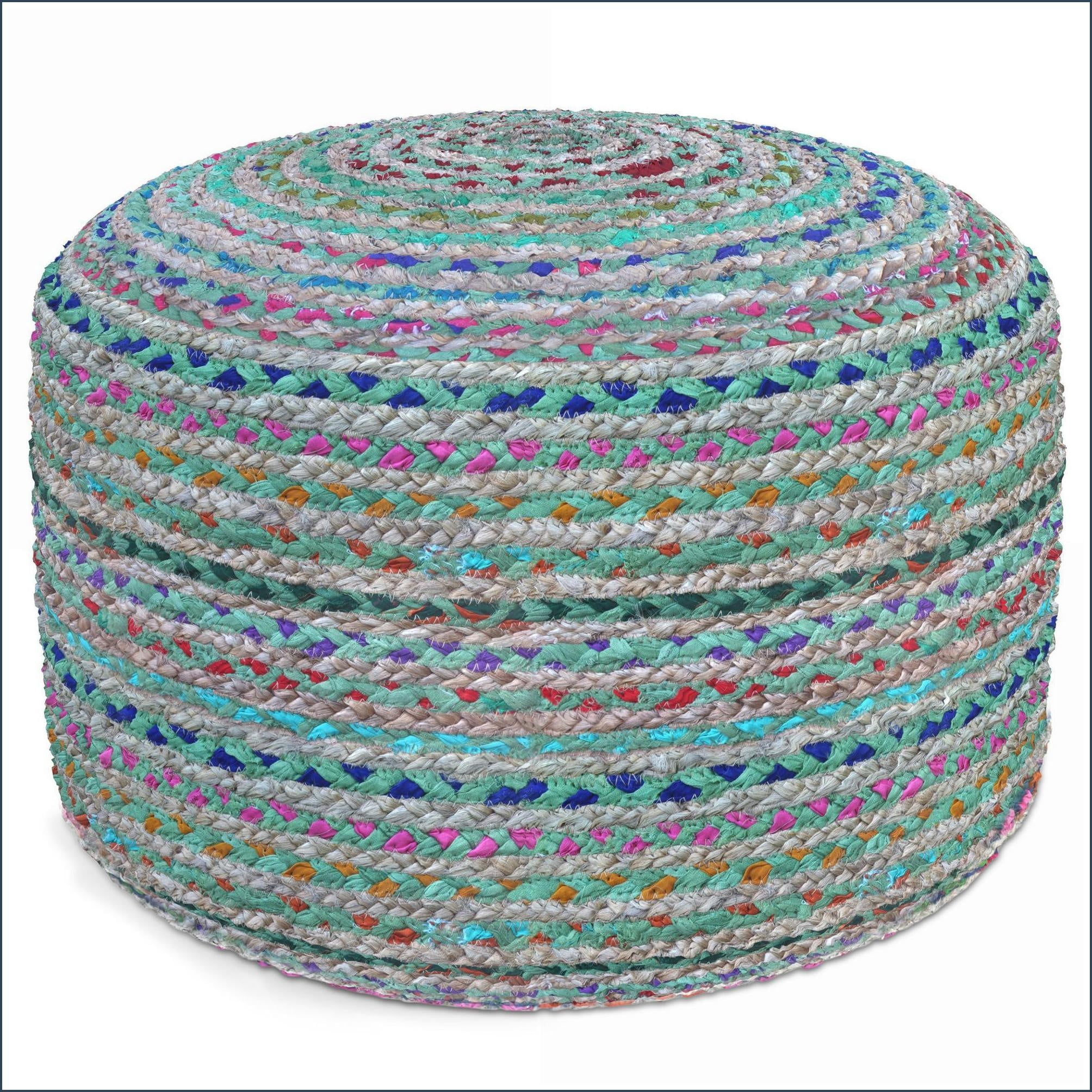 Margo Round Pouf Ottoman - Handcrafted Cotton Jute, Supportive Bean ...