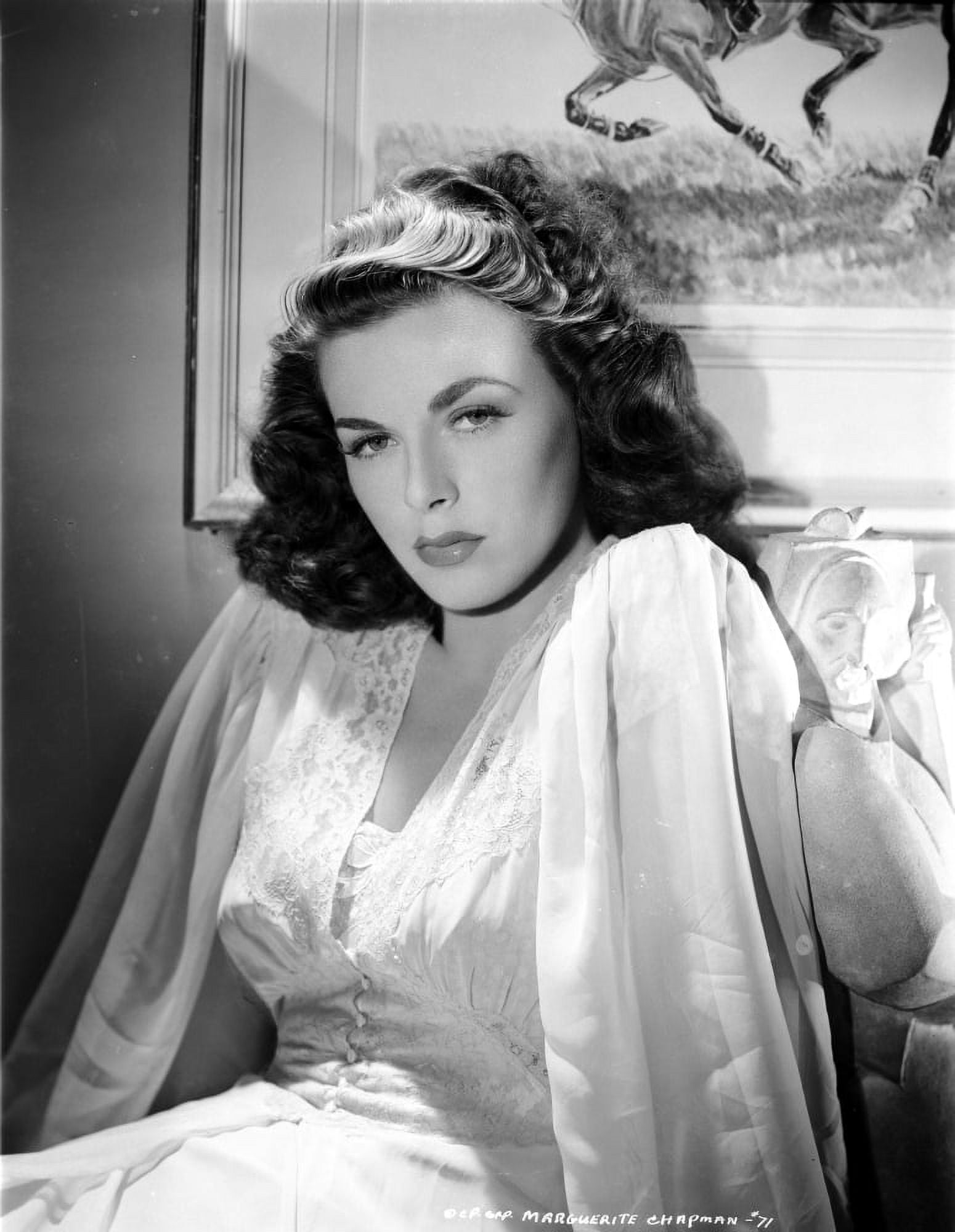 Marguerite Chapman Posed in White Dress with White Robe Photo Print (8 ...