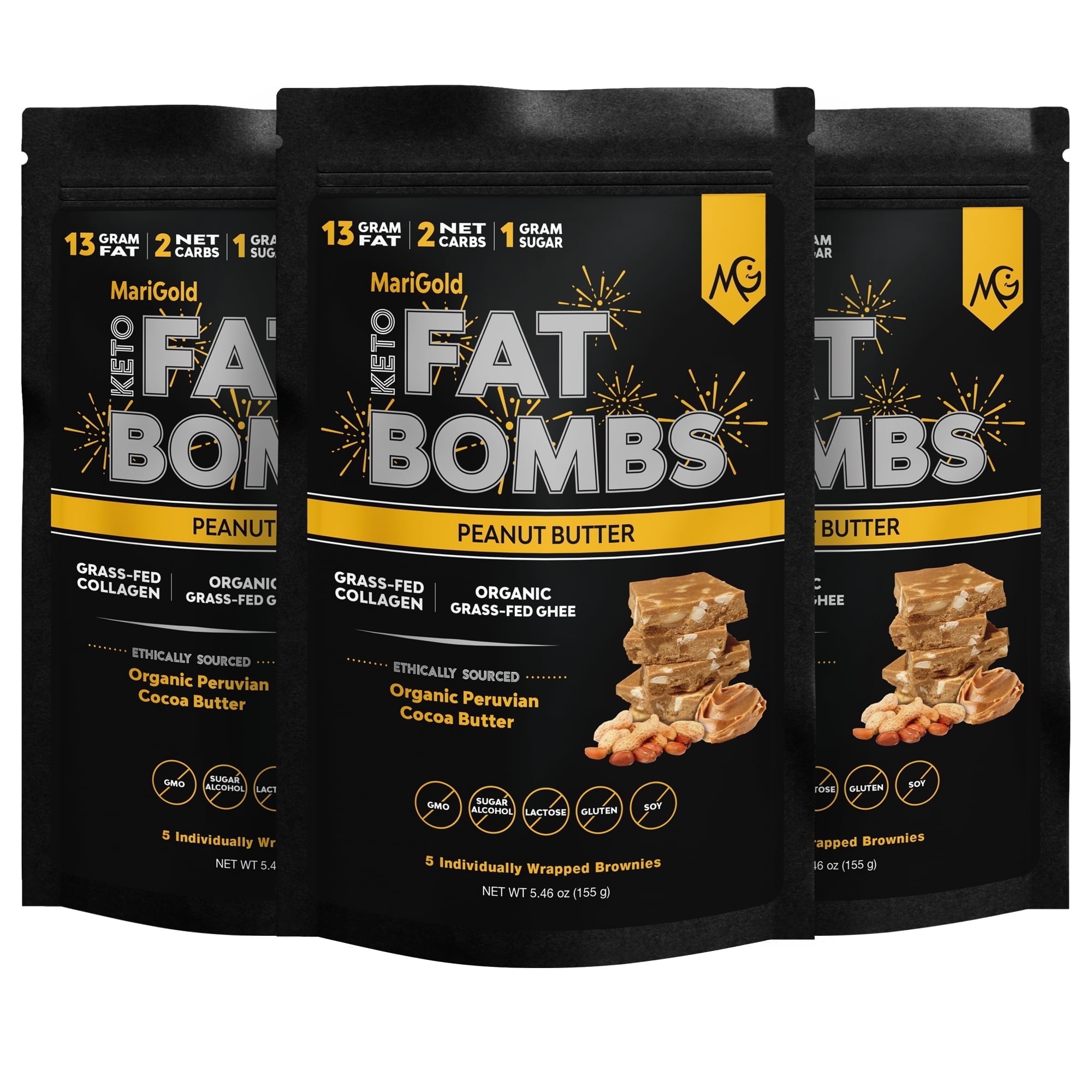 MariGold Keto Fat Bombs Snacks - 3-Pack - Peanut Butter, Grass-Fed ...