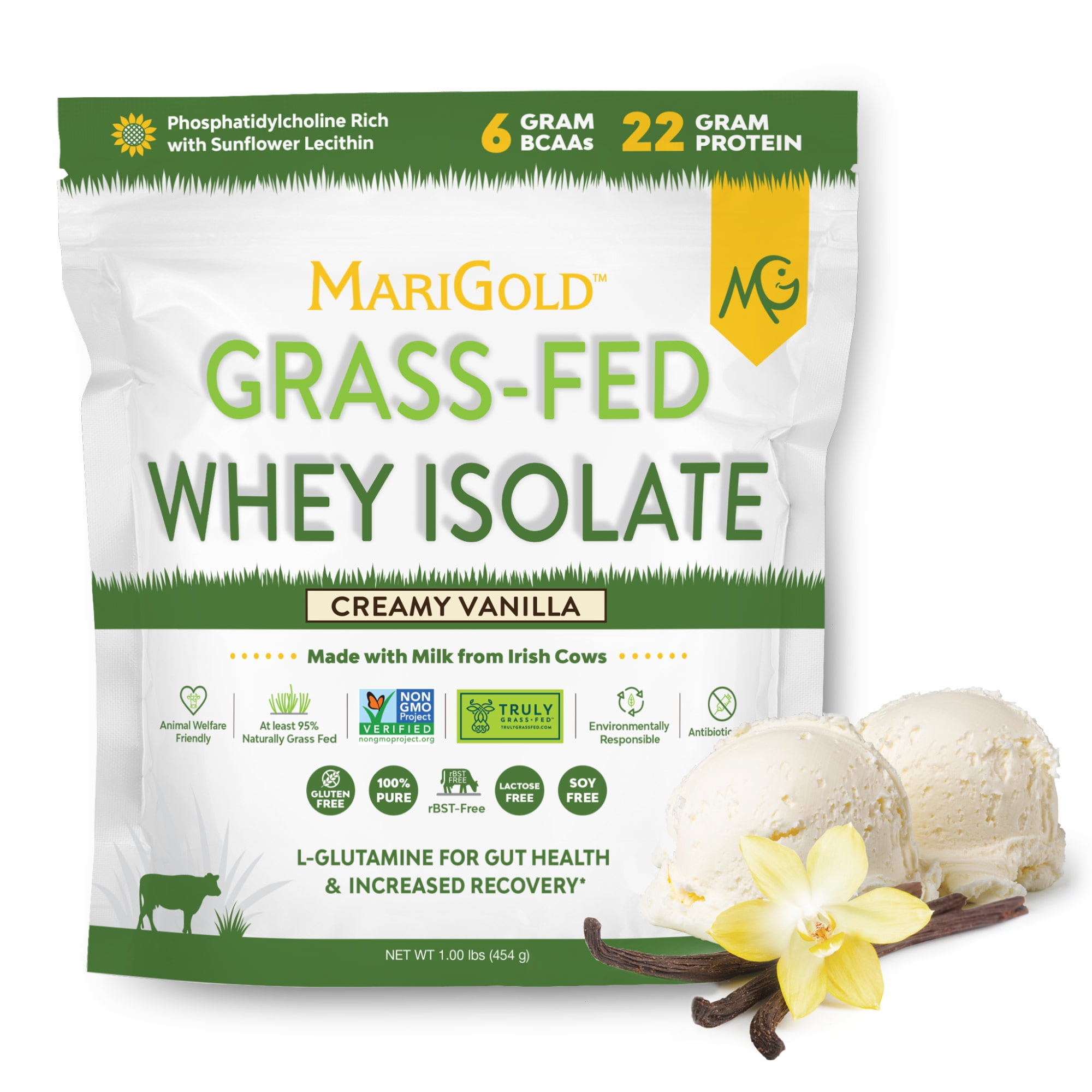 MariGold Grass-Fed Natural Whey Isolate Protein Powder - Vanilla, Cold ...