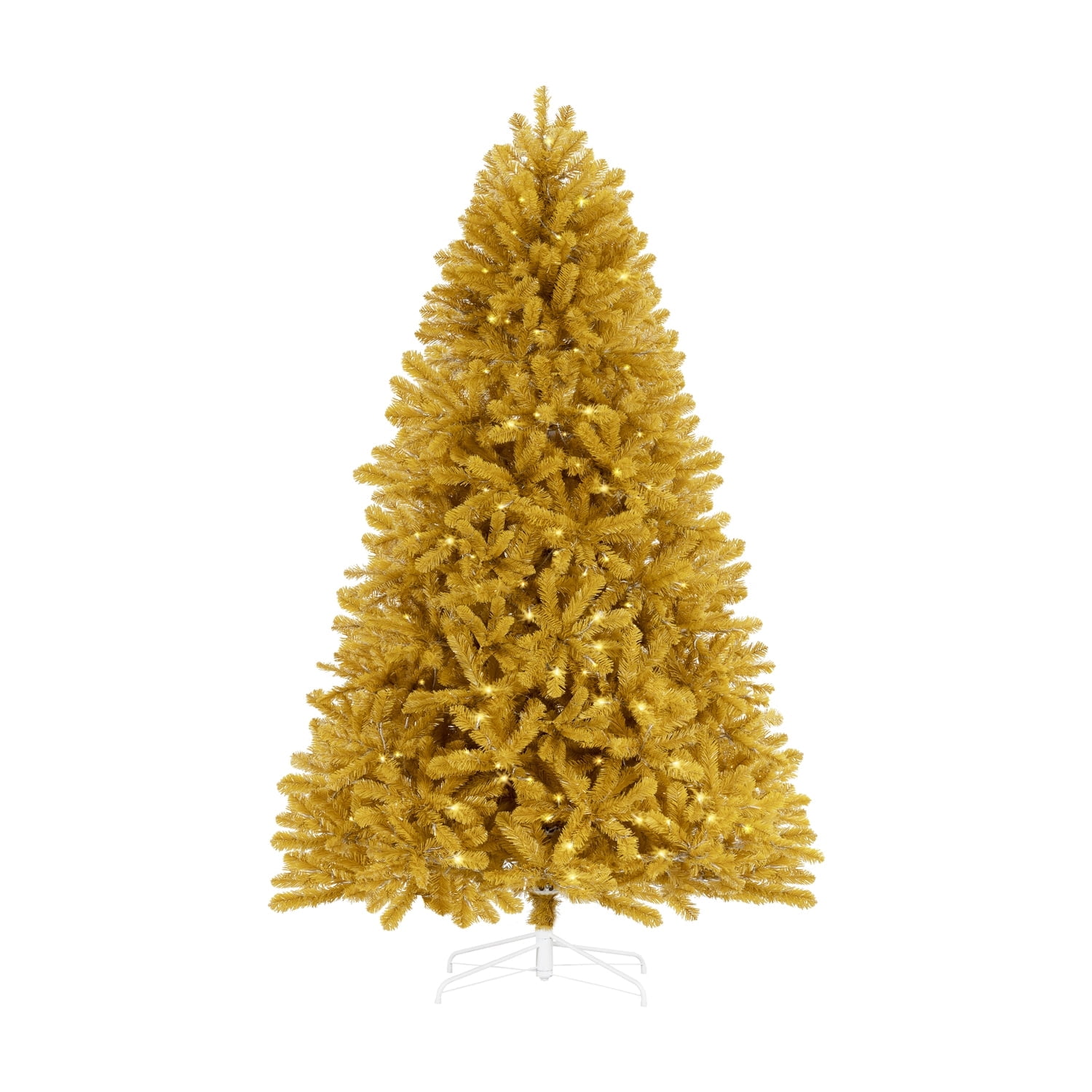 Maria 7.5ft Gold Christmas Tree Prelit with 1412 Branch Tips, 600 Warm ...