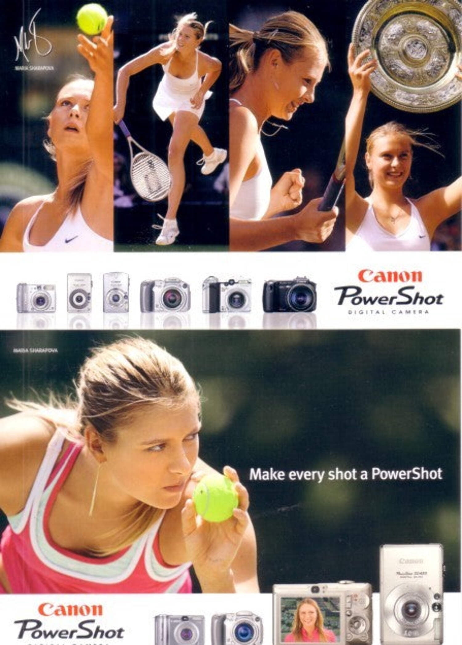Maria Sharapova set of 2 Canon PowerShot 2005 tennis promo postcards ...