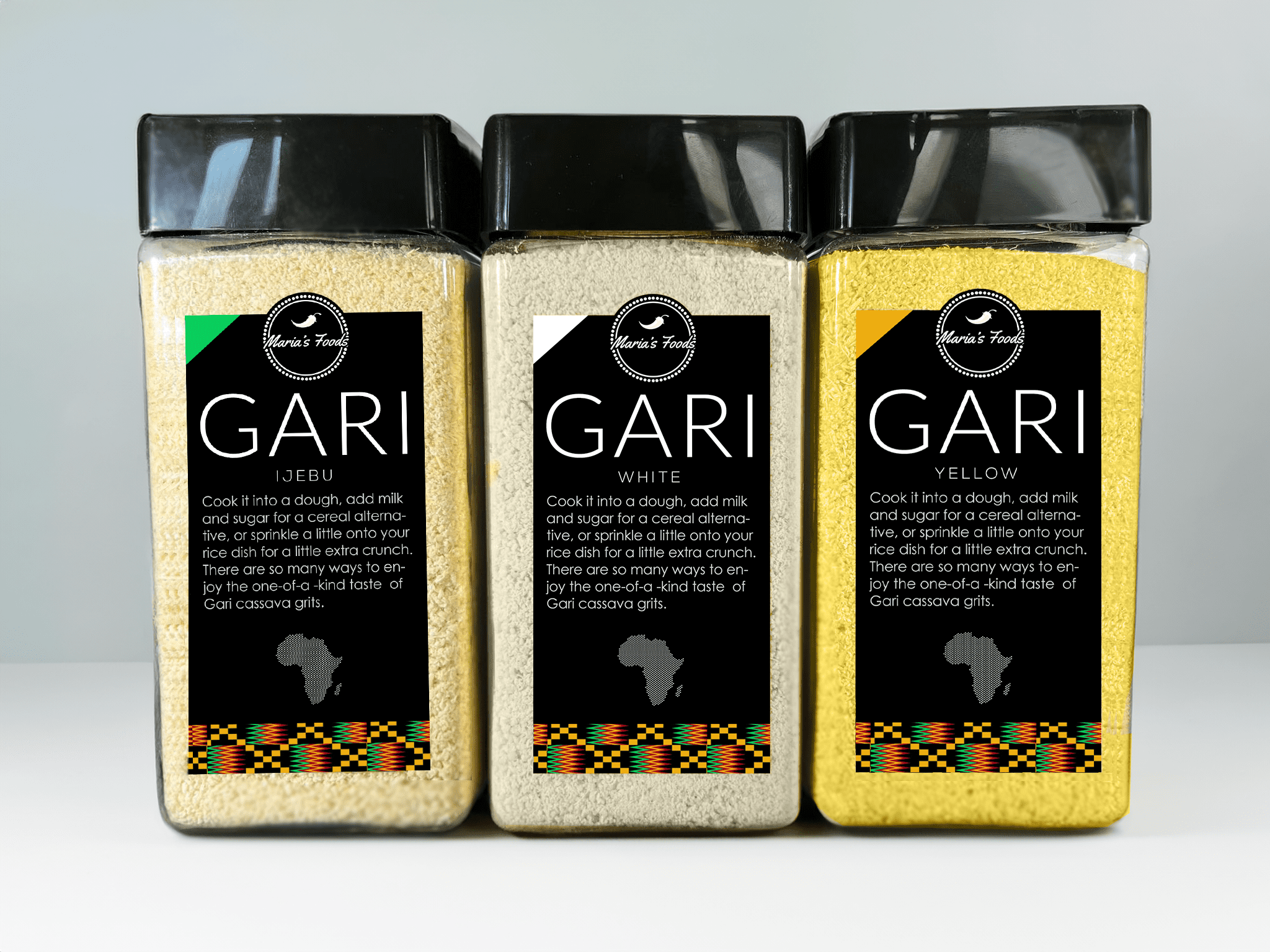 Maria’s Foods Gari Combo-Pack with White, Ijebu and Yellow Gari in ...