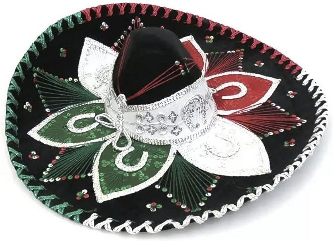 Mariachi Charro Authentic Mexican Sombrero Black Tri-color Large ...