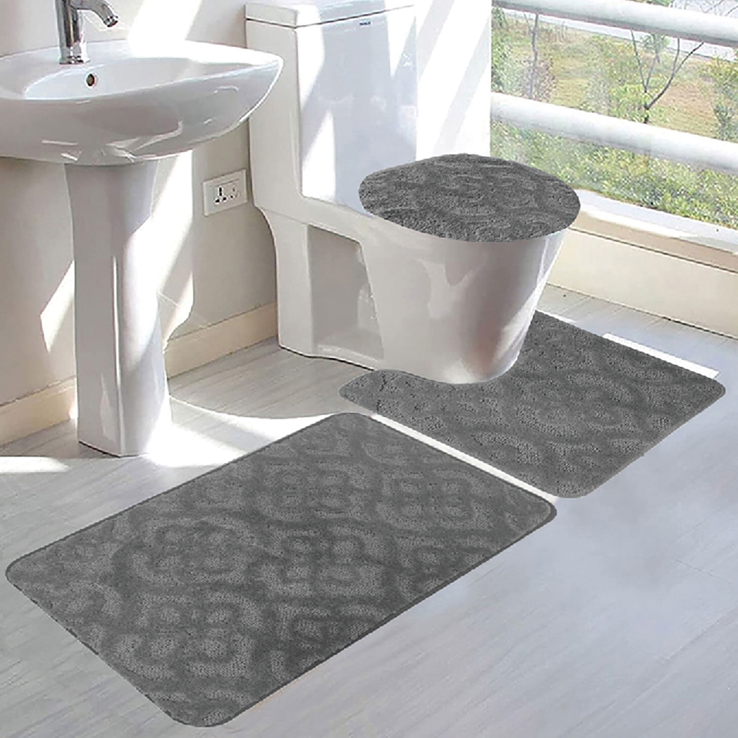 Maribel 3-Piece Non-Slip Tufted Bath Rug Set, Gray - Walmart.com