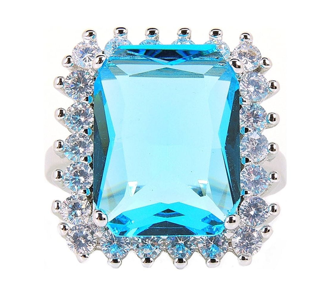 Maribeth Statement Ring Created Blue Topaz Clear Cz Womens Ginger Lyne ...