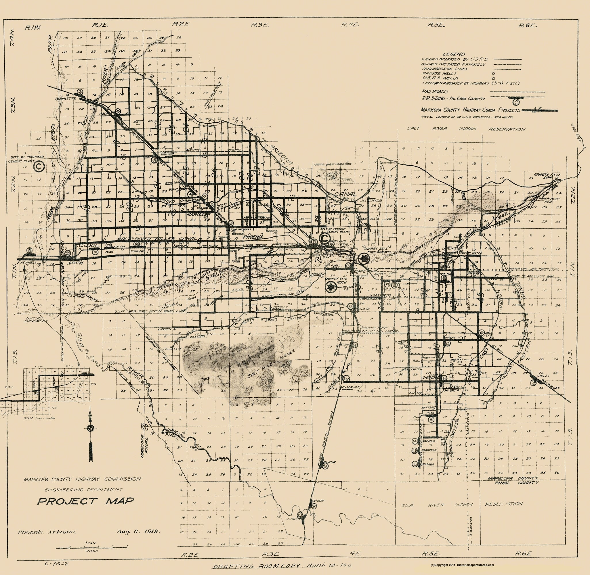 Historic County Map - Maricopa County Arizona Hwy Project - 1919 - 23. ...